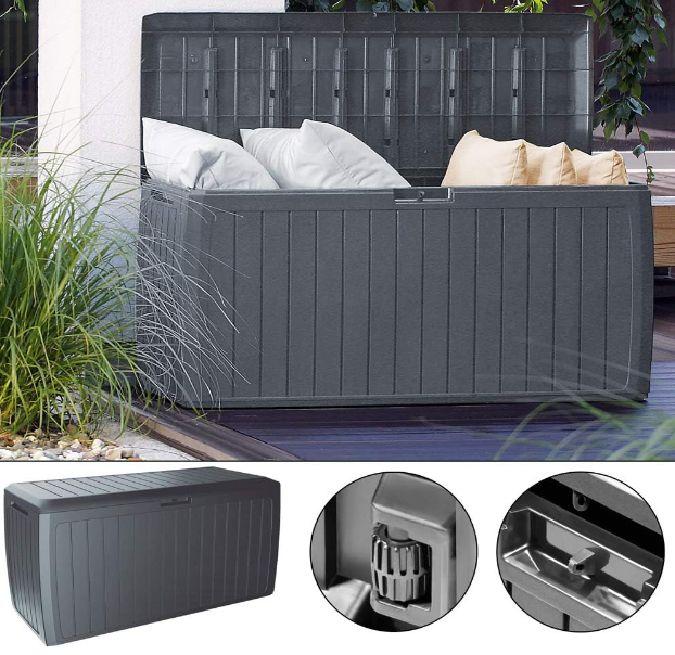 300 Litre Wood Effect Garden Storage Box | Plastic Outdoor Patio Parce ...